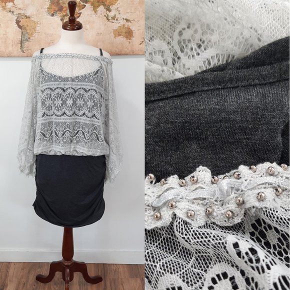 Ryu | Dresses | Gray Midi Dress W Lace Off The Shoulder Top Ryu Brand ...